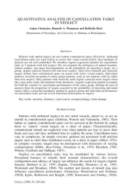 (PDF) Quantitative Analysis of Cancellation Tasks in Neglect