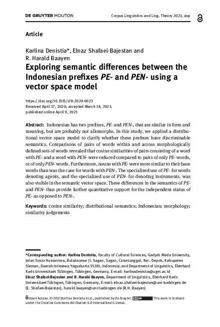 (PDF) Exploring semantic differences between the Indonesian prefixes PE- and PEN- using a vector ...