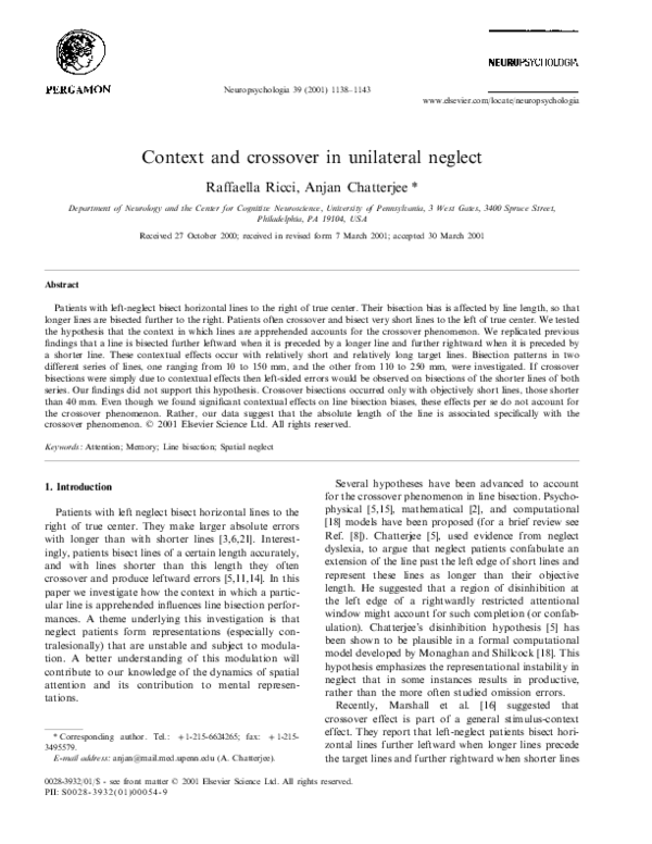 (PDF) Context and crossover in unilateral neglect