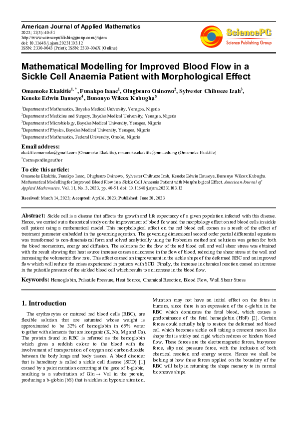 (PDF) Mathematical Modelling for Improved Blood Flow in a Sickle Cell ...