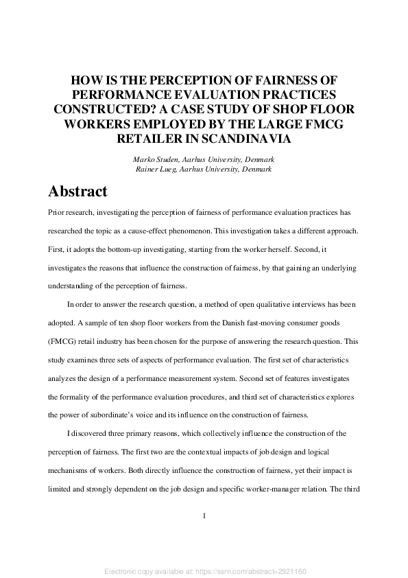 (PDF) How is the Perception of Fairness of Performance Evaluation Practices Constructed? A Case ...