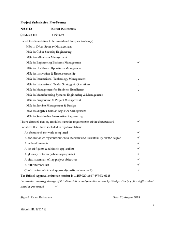 (PDF) MSc Dissertation Kanat Kalmenov University of Warwick