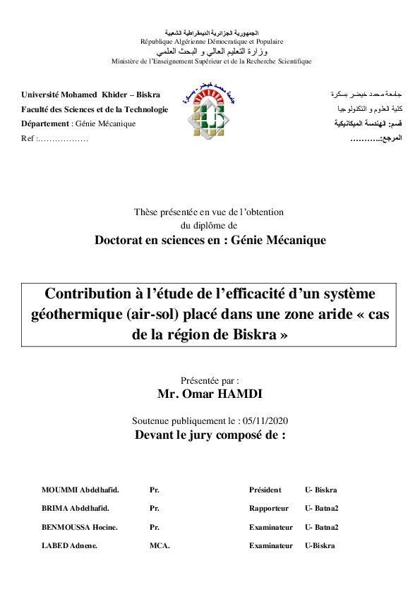 (PDF) Contribution à l’étude de l’efficacité d’un système géothermique ...