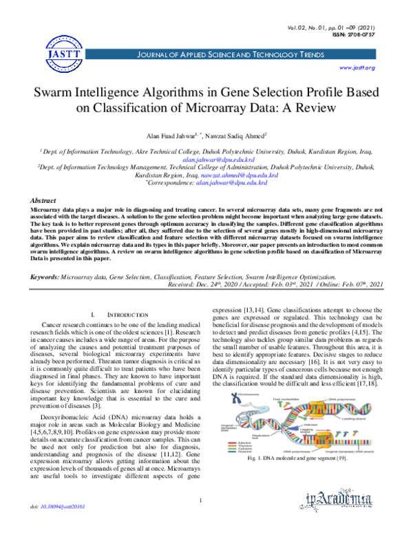 (PDF) Swarm Intelligence Algorithms in Gene Selection Profile Based on Classification of ...