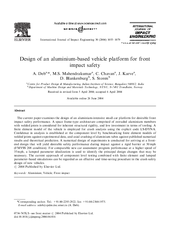 (PDF) Design of an aluminium-based vehicle platform for front impact safety