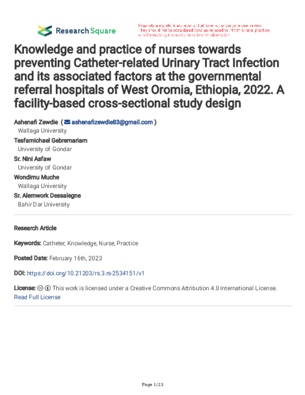(PDF) Knowledge and practice of nurses towards preventing Catheter ...
