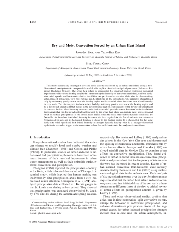 (PDF) Dry and Moist Convection Forced by an Urban Heat Island