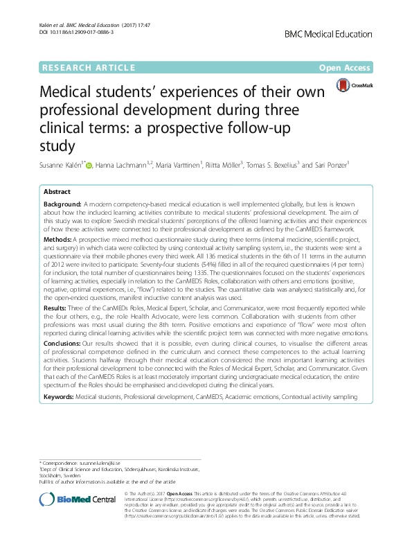 (PDF) Medical students’ experiences of their own professional ...