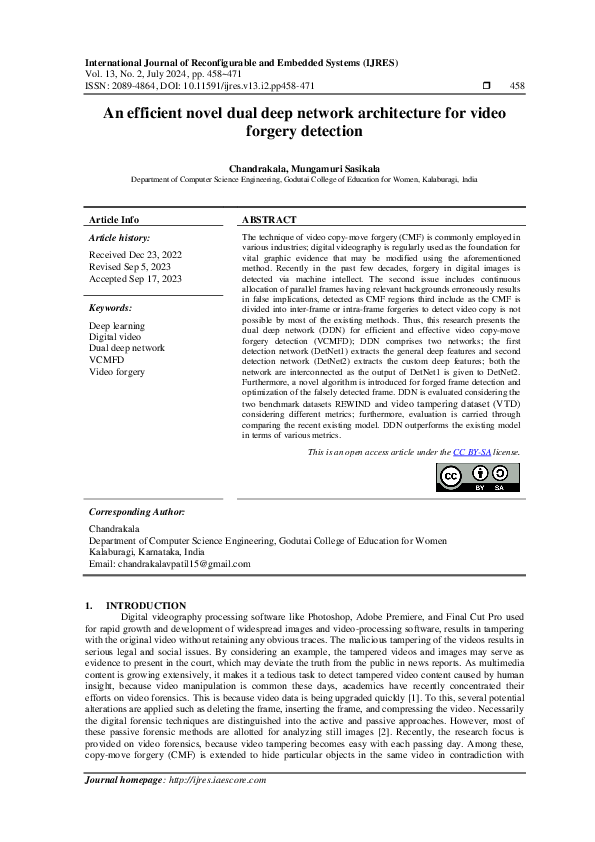 Pdf An Efficient Novel Dual Deep Network Architecture For Video Forgery Detection