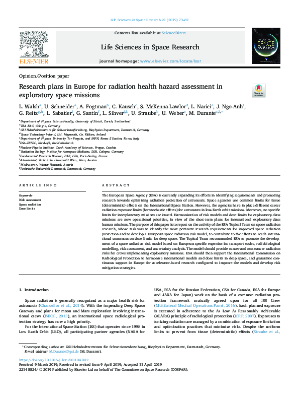 (PDF) Research plans in Europe for radiation health hazard assessment ...