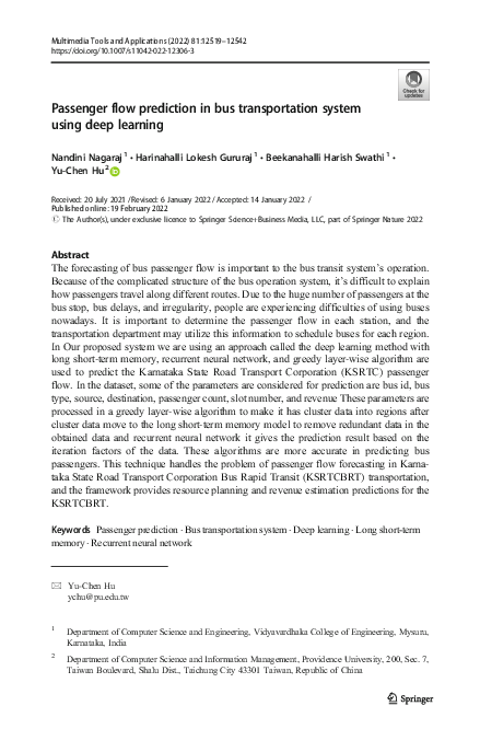 (PDF) Passenger flow prediction in bus transportation system using deep learning