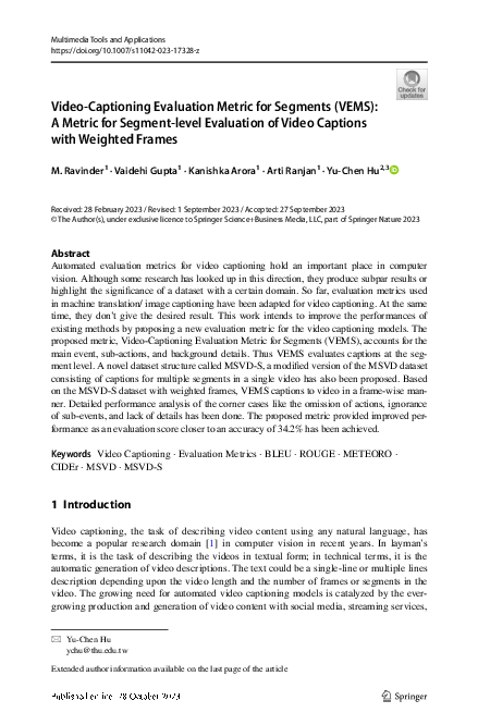 Pdf Video Captioning Evaluation Metric For Segments Vems A Metric For Segment Level