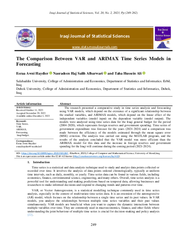 Pdf The Comparison Between Var And Arimax Time Series Models In