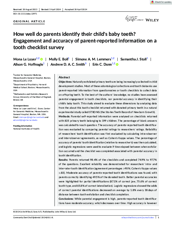 (PDF) How well do parents identify their child's baby teeth? Engagement ...