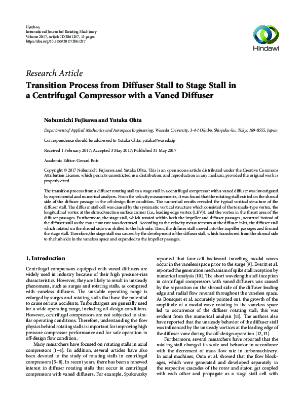(PDF) Transition Process from Diffuser Stall to Stage Stall in a ...