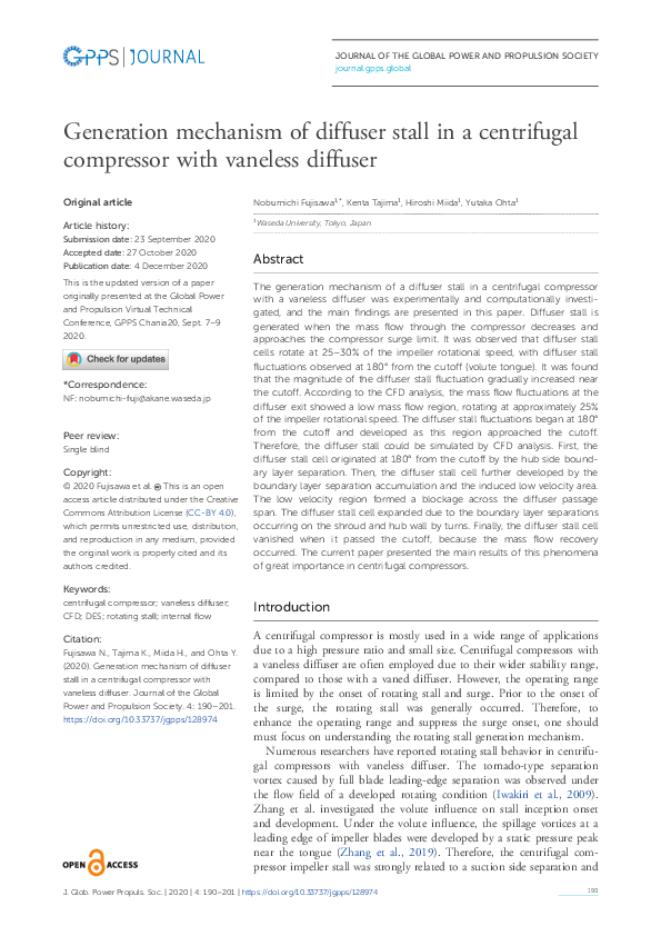 (PDF) Generation Mechanism of Diffuser Stall in a Centrifugal ...