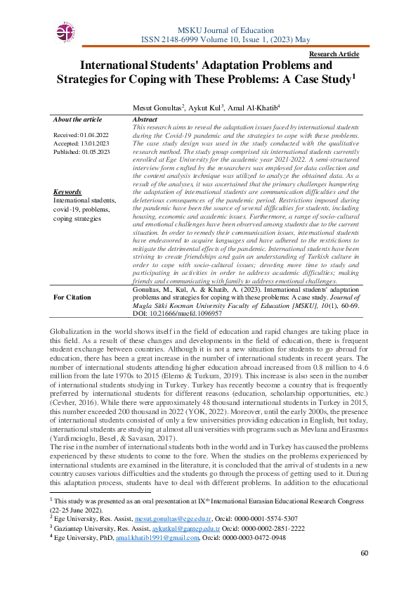 (PDF) International Students' Adaptation Problems and Strategies for ...