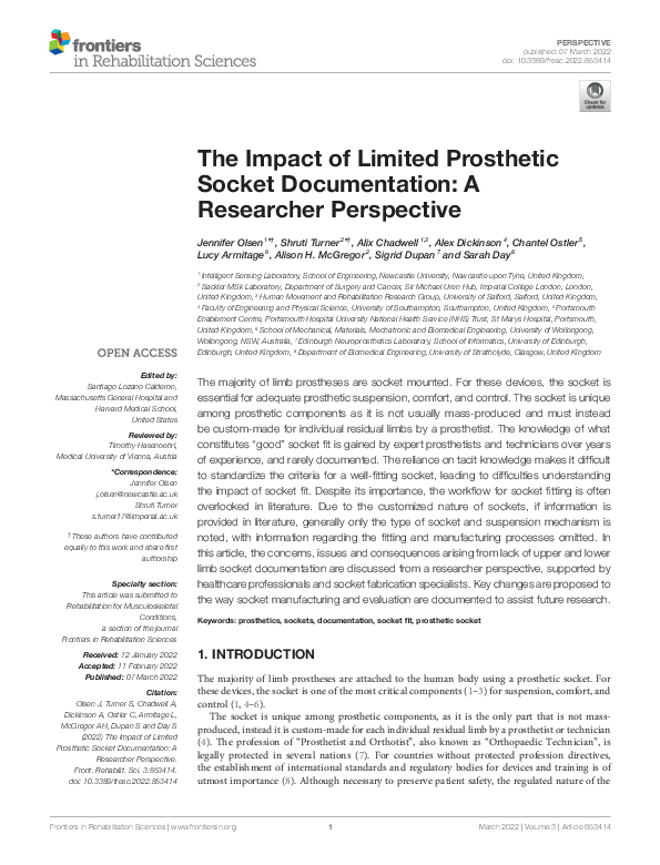 (PDF) The Impact of Limited Prosthetic Socket Documentation: A Researcher Perspective