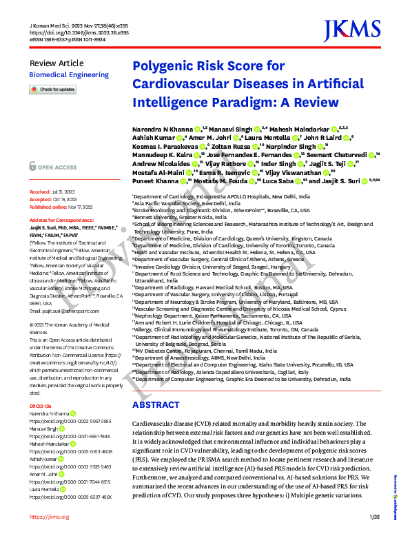 (PDF) Polygenic Risk Score for Cardiovascular Diseases in Artificial Intelligence Paradigm: A Review