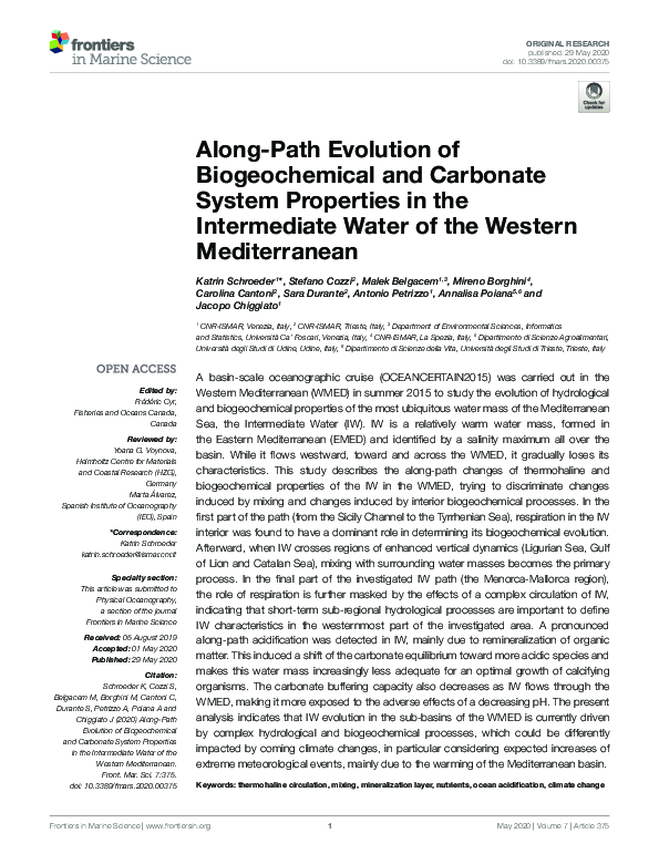 (PDF) Along-Path Evolution of Biogeochemical and Carbonate System Properties in the Intermediate ...