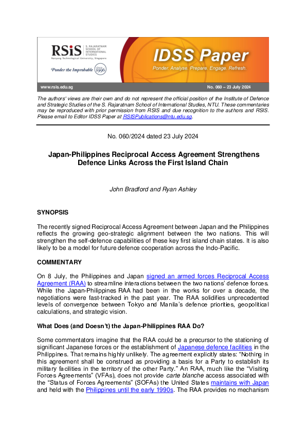 (PDF) Japan-Philippines Reciprocal Access Agreement Strengthens Defence ...