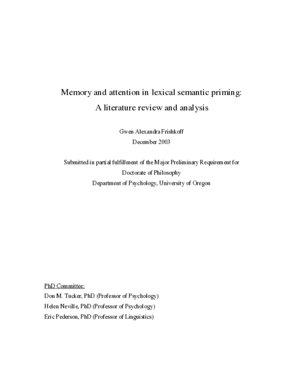(PDF) Mechanisms of Memory and Attention in Semantic Priming