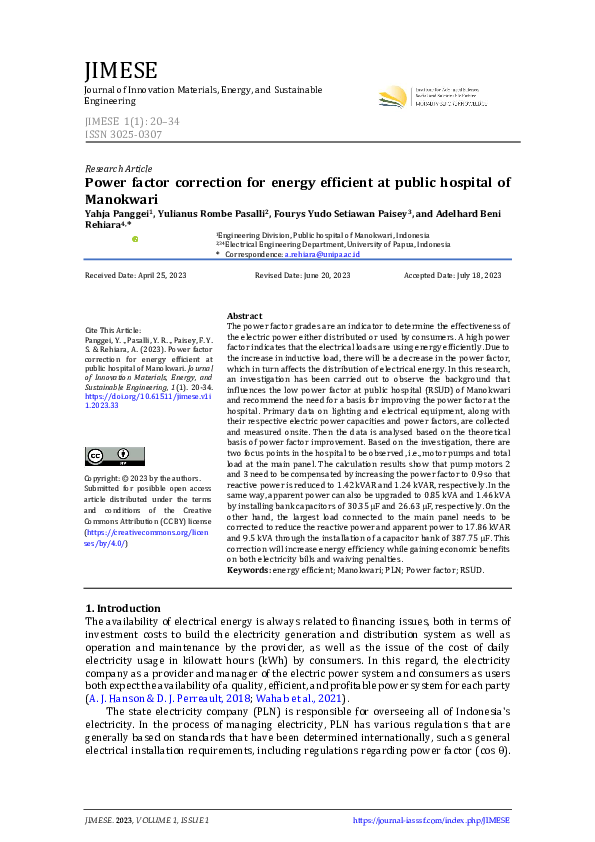 (PDF) Power factor correction for energy efficient at public hospital of Manokwari