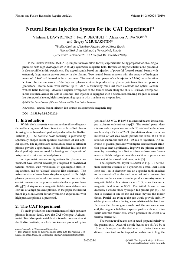 (PDF) Neutral Beam Injection System for the CAT Experiment