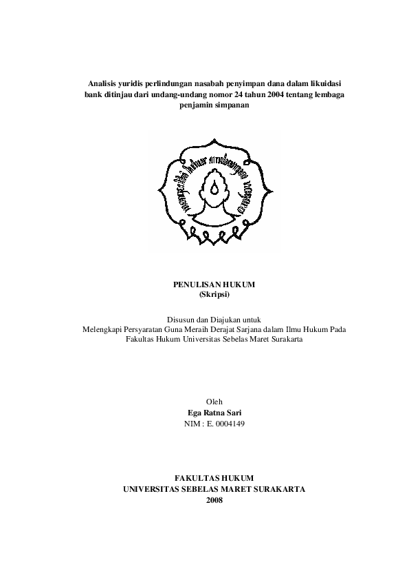 (PDF) Analisis yuridis perlindungan nasabah penyimpan dana dalam likuidasi bank ditinjau dari ...