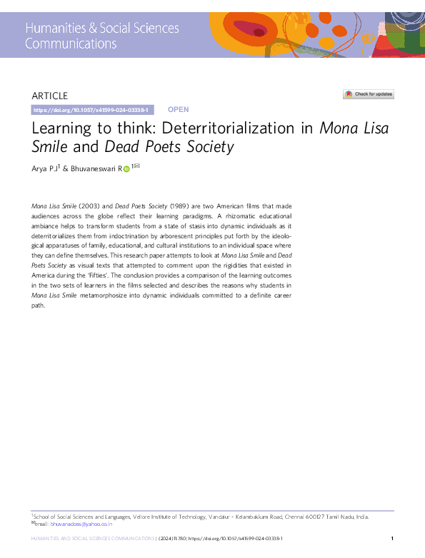 (PDF) Learning to think: Deterritorialization in Mona Lisa Smile and ...
