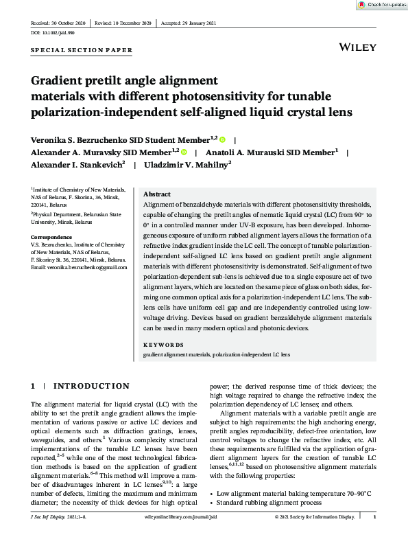 (PDF) Gradient pretilt angle alignment materials with different photosensitivity for tunable ...