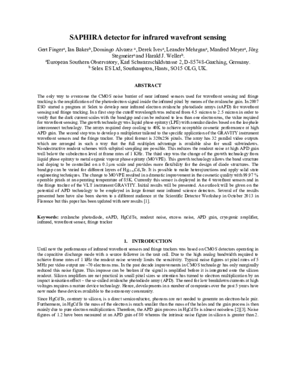 (PDF) SAPHIRA detector for infrared wavefront sensing