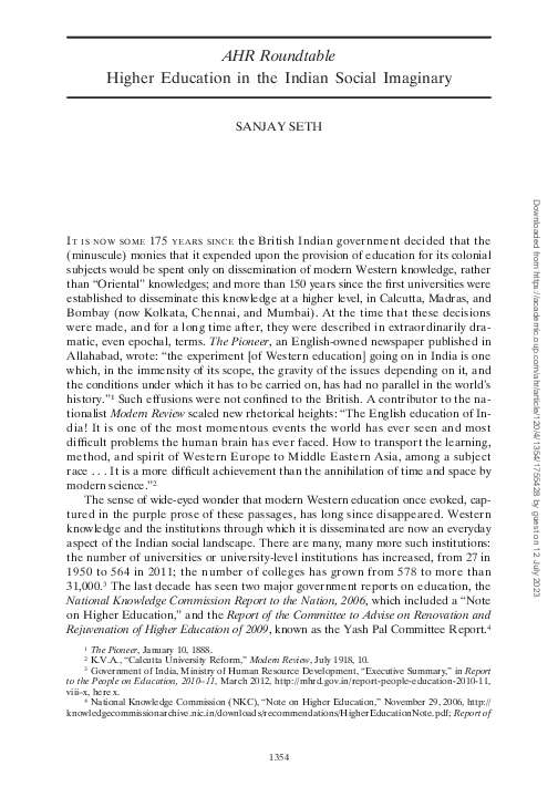 (PDF) Higher Education in the Indian Social Imaginary