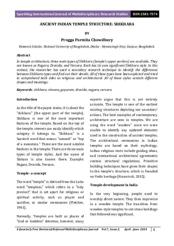 Pdf Ancient Indian Temple Structure Shikhara