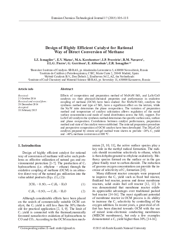 Design Of Highly Efficient Catalyst For Rational Way Of Direct Conversion Of Methane