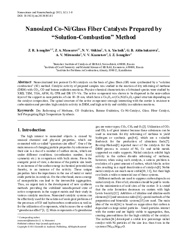 (PDF) Nanosized Co-Ni/Glass Fiber Catalysts Prepared by “Solution-Combustion” Method | Ильяс ...