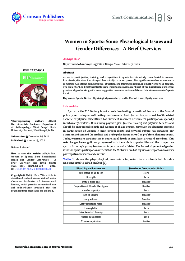 (PDF) Women in Sports: Some Physiological Issues and Gender Differences ...