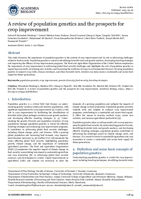 (PDF) A review of population genetics and the prospects for crop improvement
