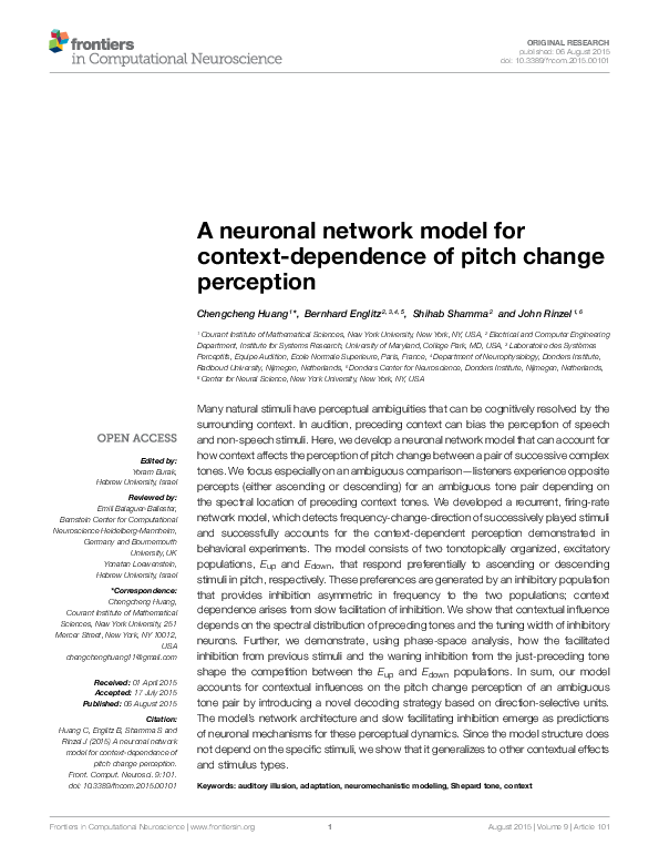 (PDF) A neuronal network model for context-dependence of pitch change perception | John Rinzel ...