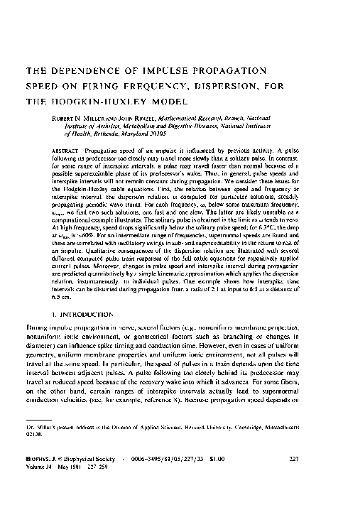 (PDF) The dependence of impulse propagation speed on firing frequency, dispersion, for the ...