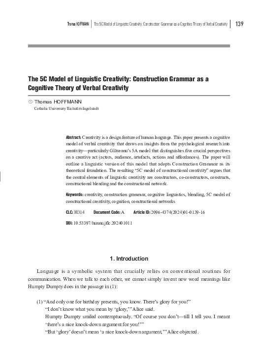 (PDF) The 5C Model of Linguistic Creativity: Construction Grammar as a ...