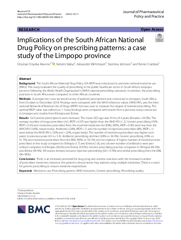 (PDF) Implications of the South African National Drug Policy on prescribing patterns: a case ...