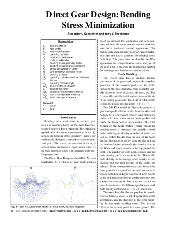 (PDF) Direct gear design: Bending stress minimization