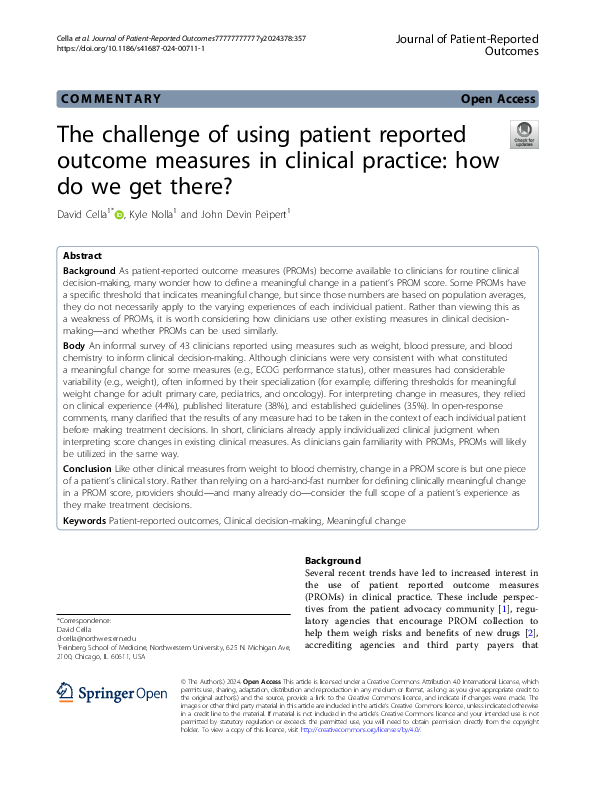 (PDF) The challenge of using patient reported outcome measures in clinical practice: how do we ...
