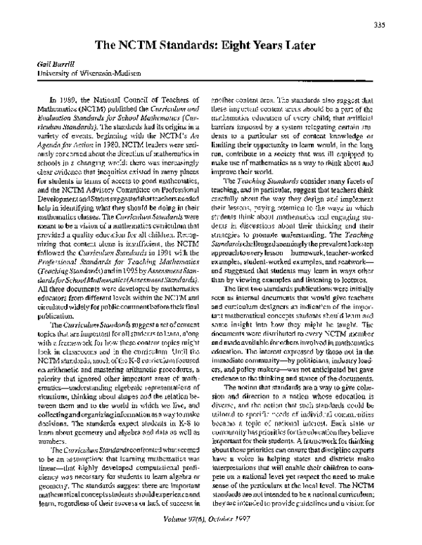 (PDF) The NCTM Standards: Eight Years Later