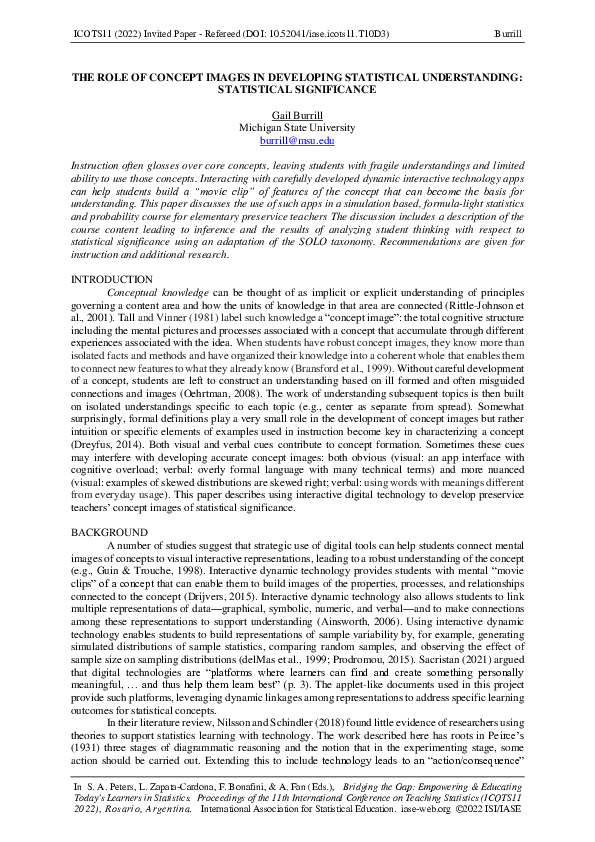 (PDF) The Role of Concept Images in Developing Statistical Understanding: Statistical Significance