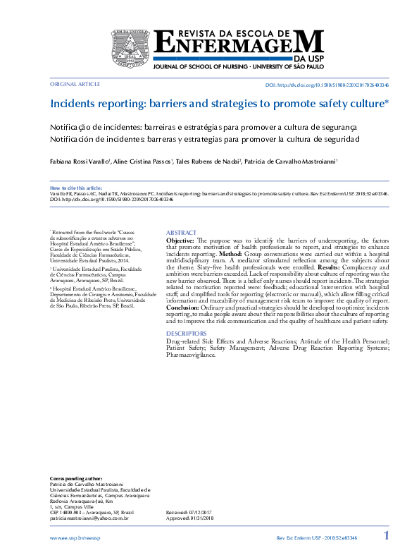 (PDF) Incidents reporting: barriers and strategies to promote safety ...