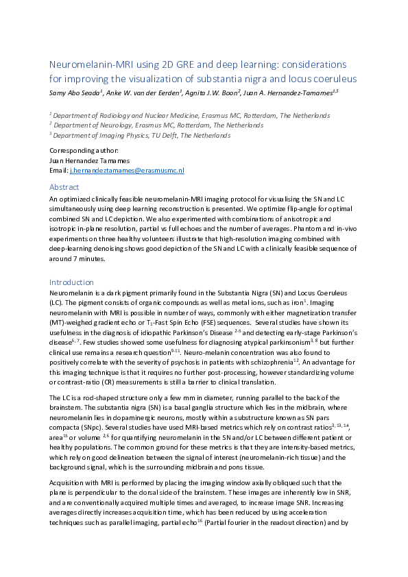 (PDF) Neuromelanin-MRI using 2D GRE and deep learning: considerations ...