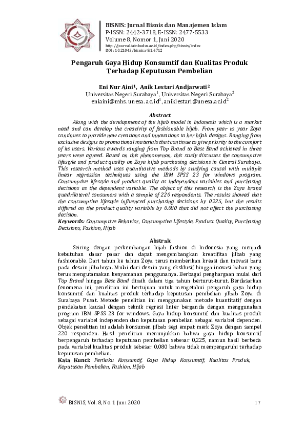 (PDF) Pengaruh Gaya Hidup Konsumtif dan Kualitas Produk Terhadap Keputusan Pembelian