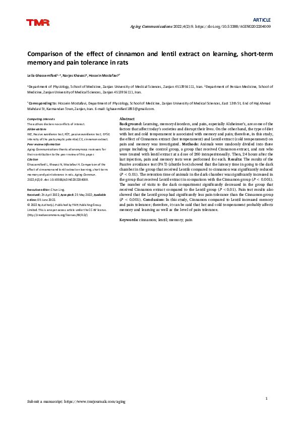 (PDF) Comparison of the effect of cinnamon and lentil extract on ...